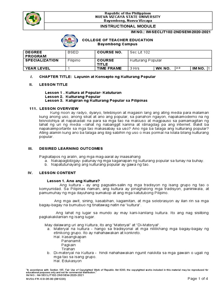 Kulturang Pop Module 1 | PDF