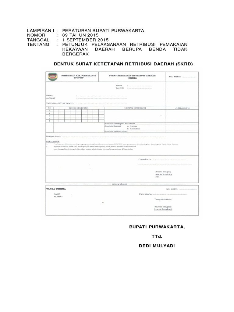 Lampiran Perbup No 89 THN 2015 TTG Petunjuk Pelaksanaan Retribusi ...