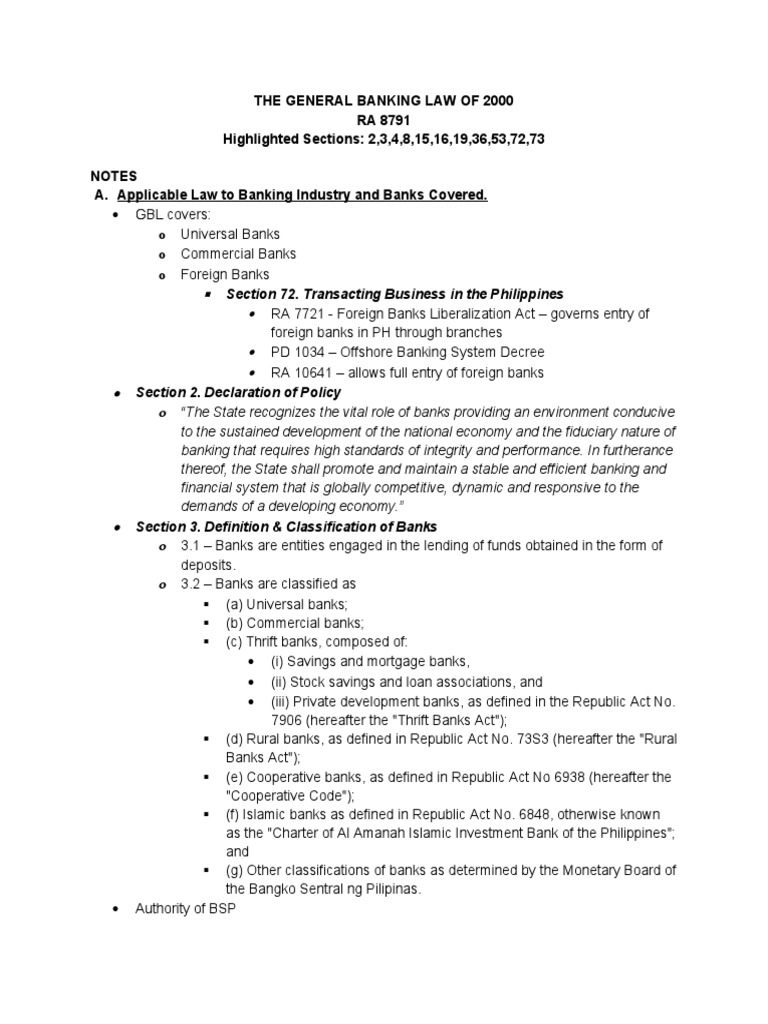 Notes - General Banking Law | PDF | Banks | Conservatorship