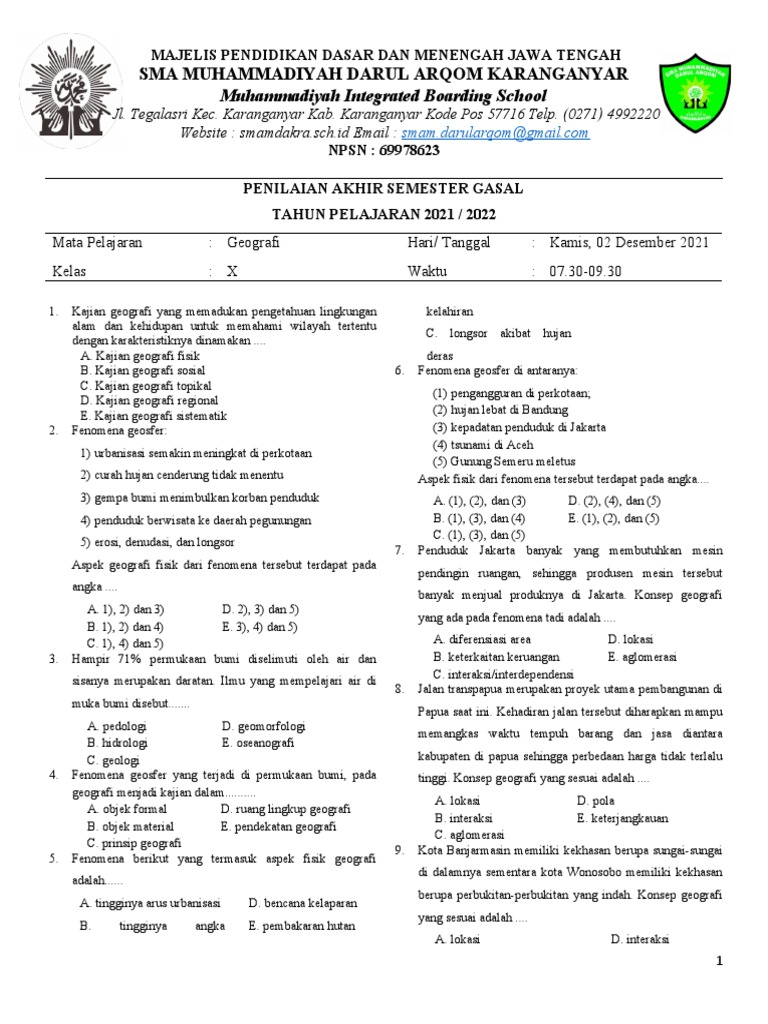 Soal Pas Geo 10 2021 | PDF | Sains & Matematika