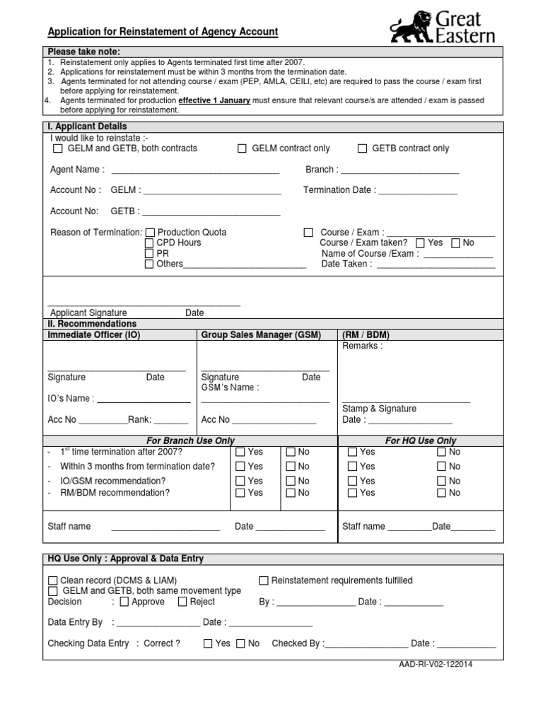 Reinstatement Application Form | PDF