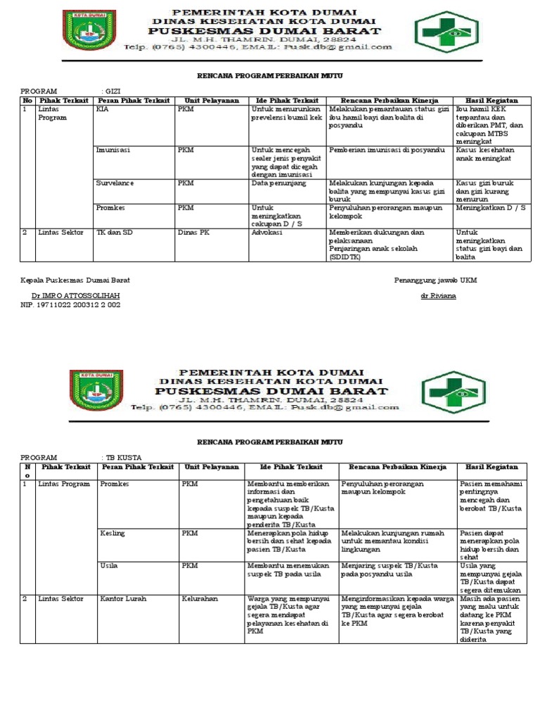 Rencana Program Perbaikan Mutu | PDF