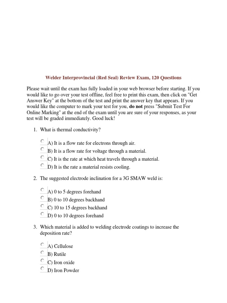 Welder Interprovincial (Red Seal) Review Exam | Download Free PDF ...