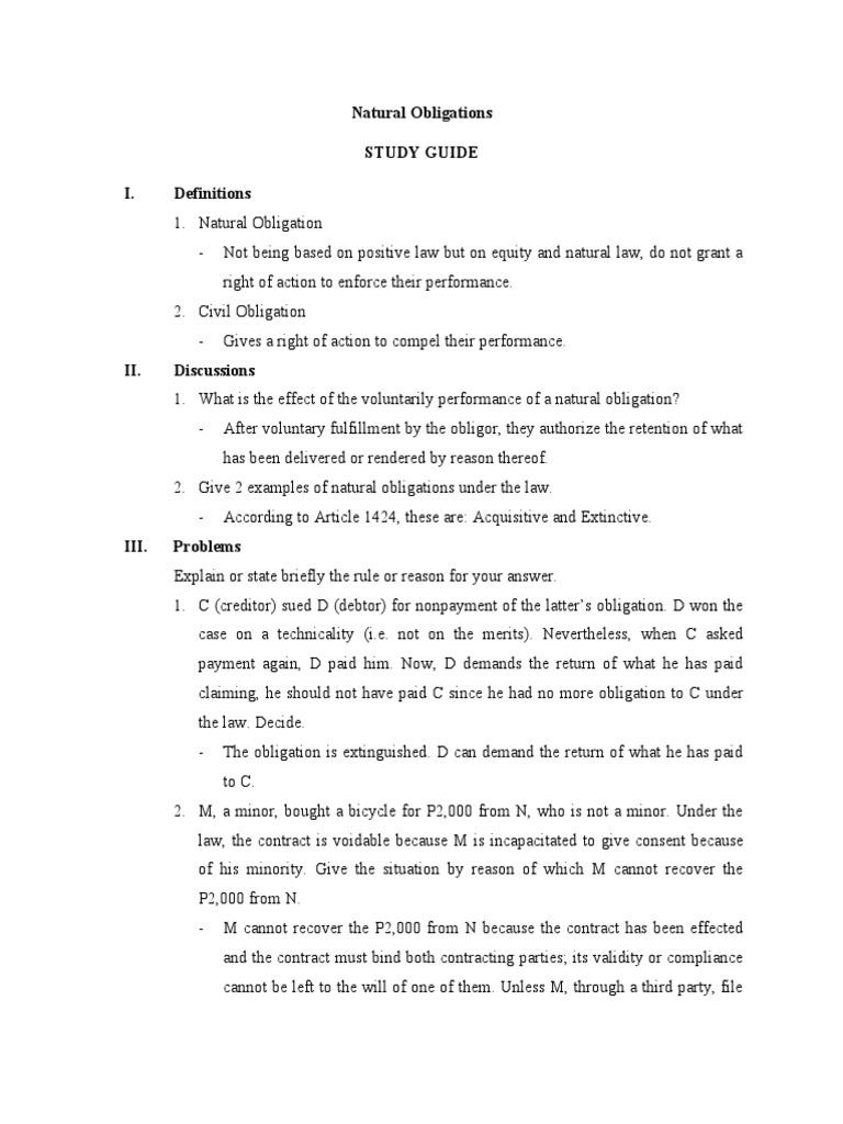 Understanding Natural and Civil Obligations: A Study Guide on the ...