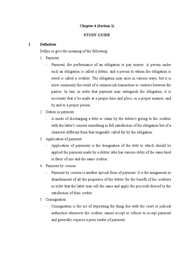 Chapter 4 (Section 1) Study Guide I | Download Free PDF | Payments | Debtor