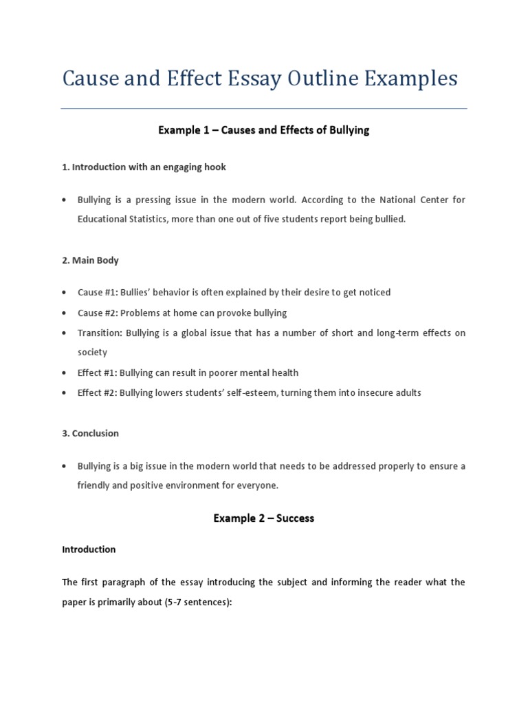 Cause and Effect Essay Outline Examples: Example 1 - Causes and Effects ...