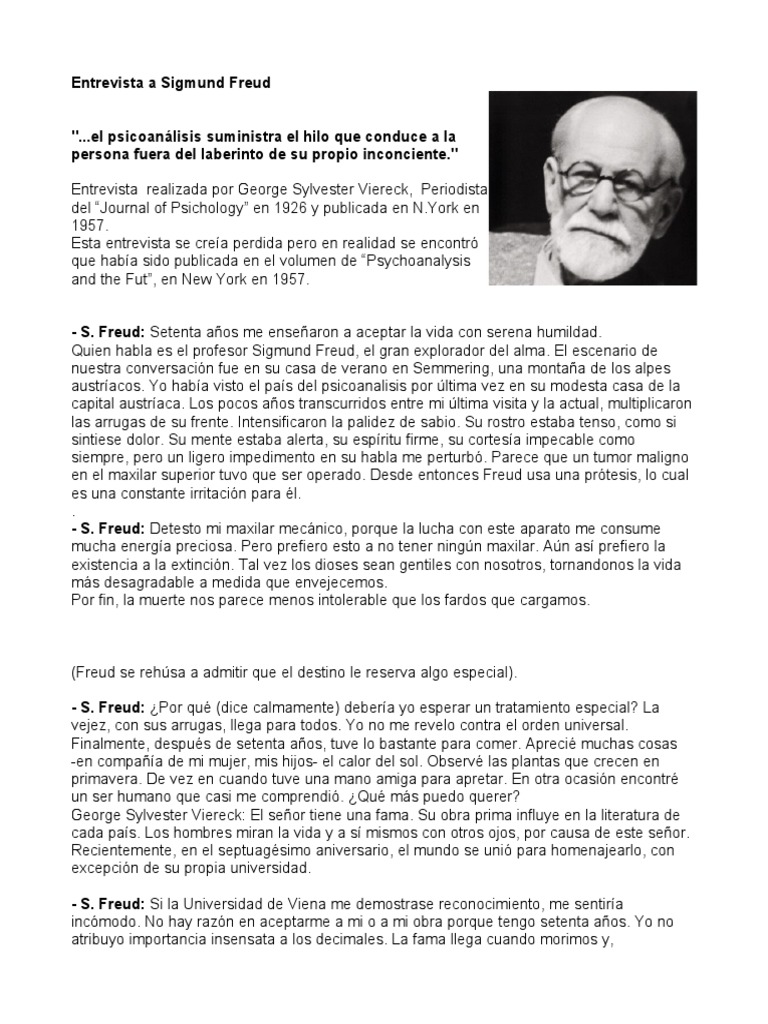 Entrevista A Sigmund Freud | PDF | Psicoanálisis | Sigmund Freud