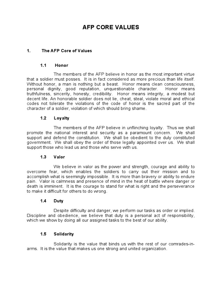 The AFP Core of Values | PDF | Courage | Morality