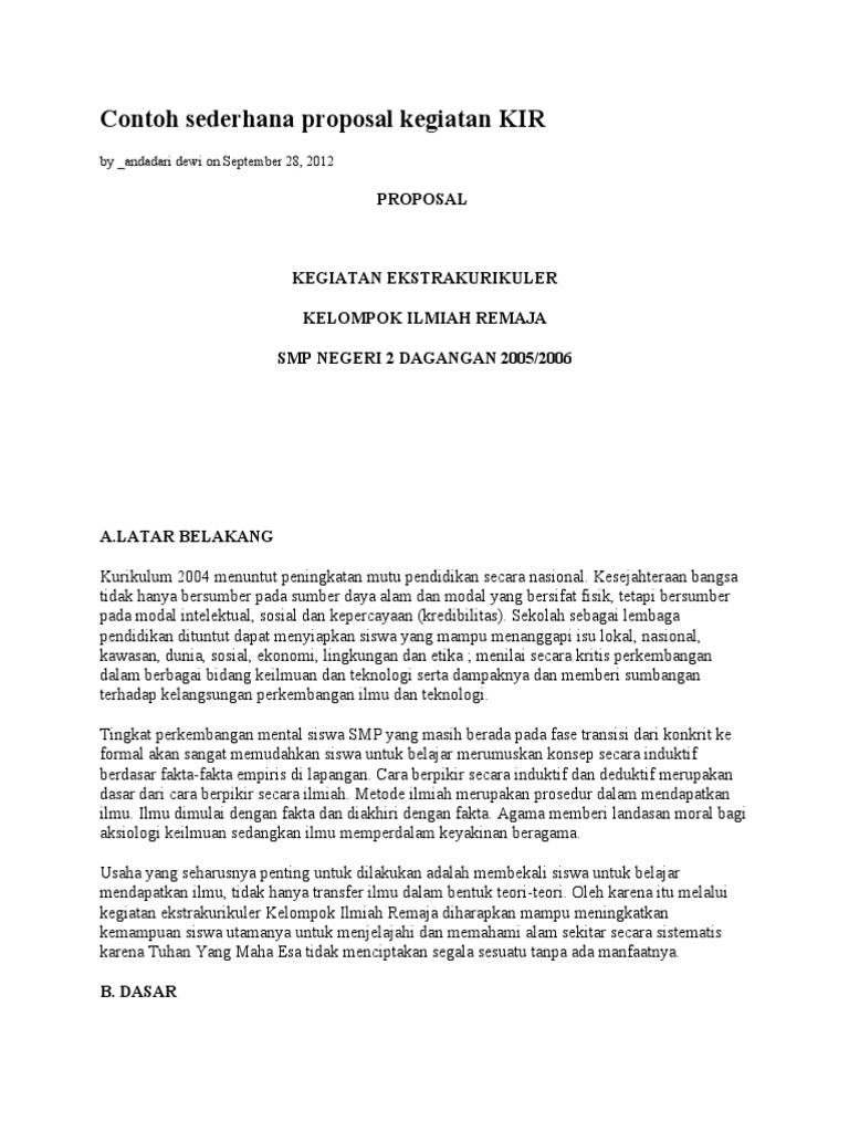 Contoh Sederhana Proposal Kegiatan | PDF
