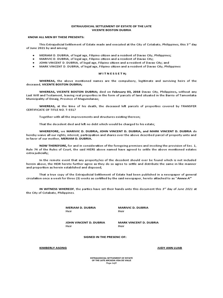 Witnesseth : Day of June 2021 at | PDF | Government | Private Law