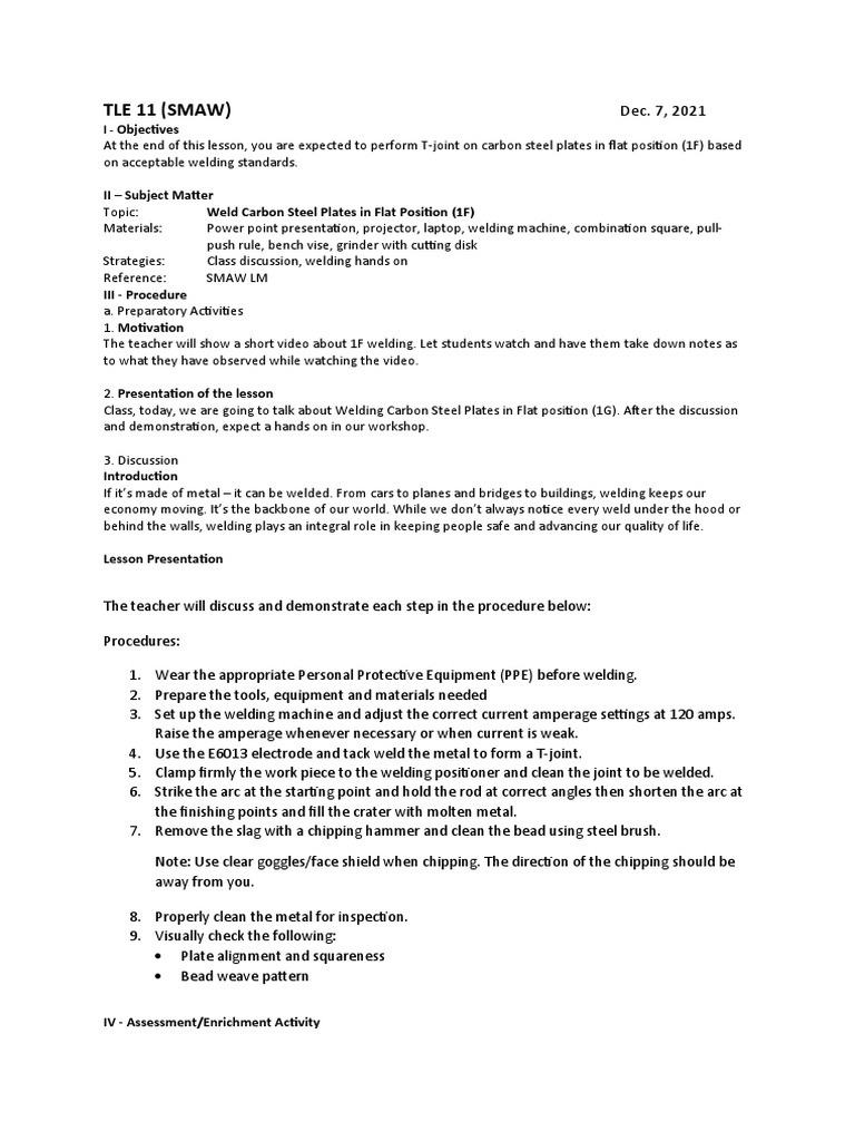 TLE SMAW For Demo | PDF | Welding | Construction