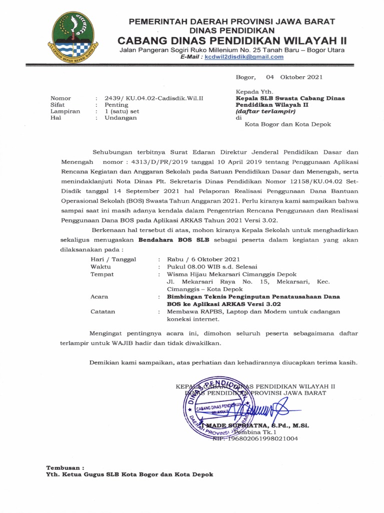 2439 Undangan Bimtek Arkas SLB Swasta | PDF