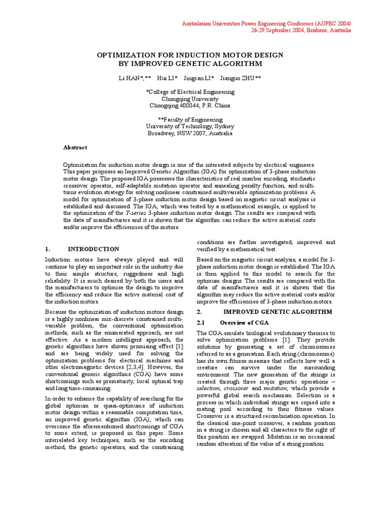 Optimization For Induction Motor Design by Improved Genetic Algorithm | PDF | Mathematical ...