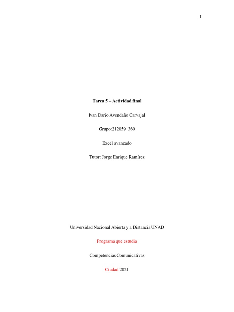 Tarea 5 Ivan Avendaño | PDF | Microsoft Excel | Ingeniería Informática