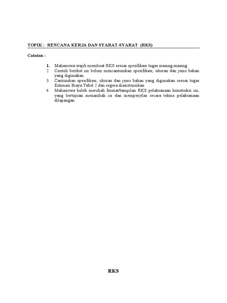 Contoh RKS Pelaksanaan Pekerjaan Konstruksi Gedung | PDF