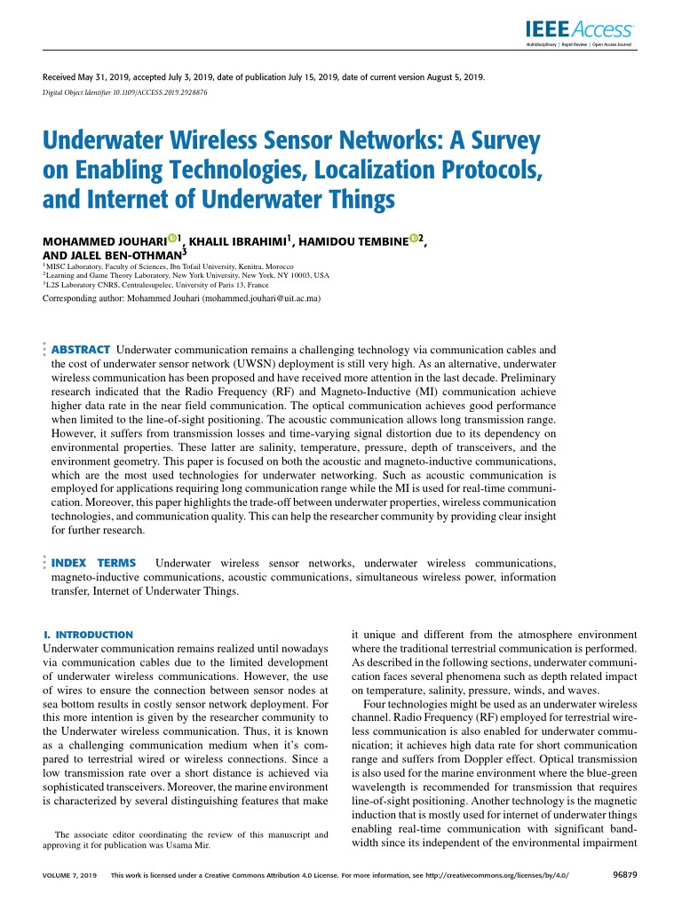 Underwater Wireless Sensor Networks A Survey On Enabling Technologies