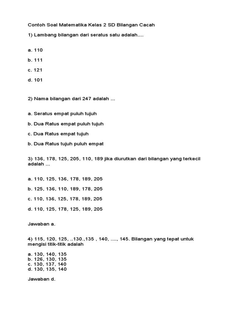 Contoh Soal Matematika Kelas 2 SD | PDF