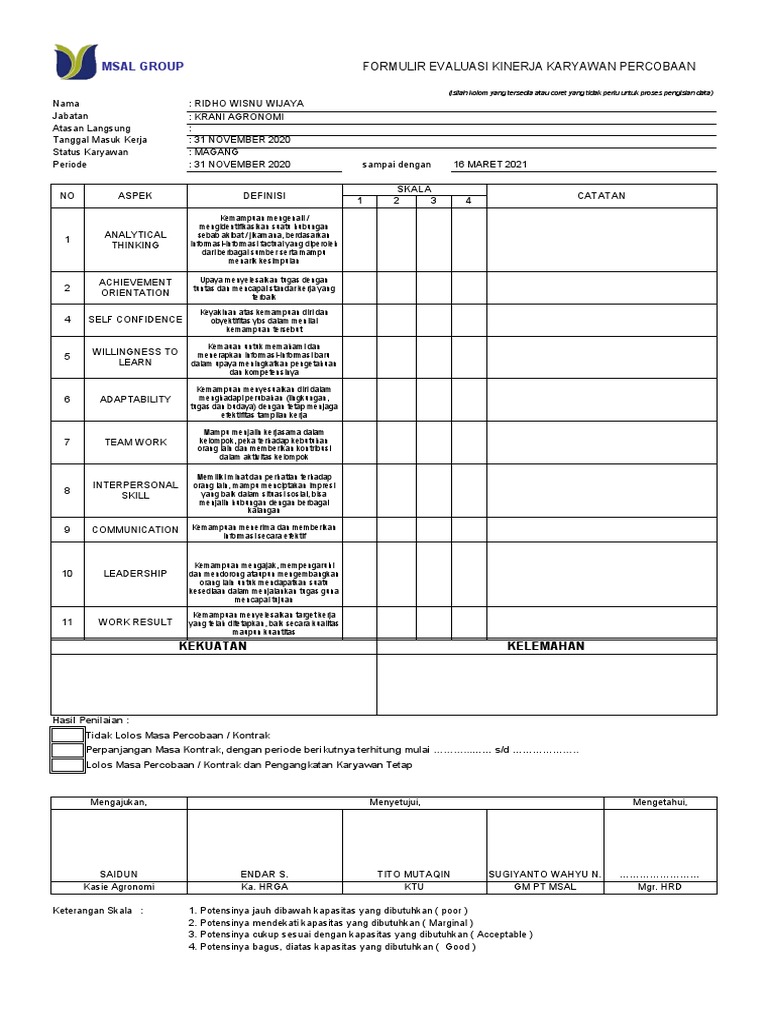 FORM Evaluasi Karyawan Kontrak Dan Percobaan Msalg | PDF