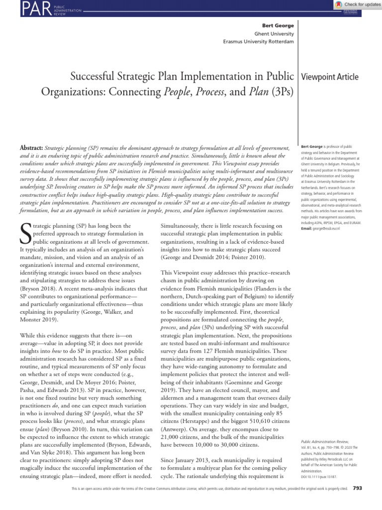 Successful Strategic Plan Implementation in Public Organizations ...