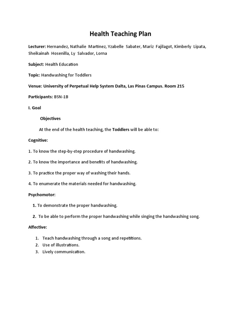 Health Teaching Plan Download Free Pdf Hand Washing Human Nature