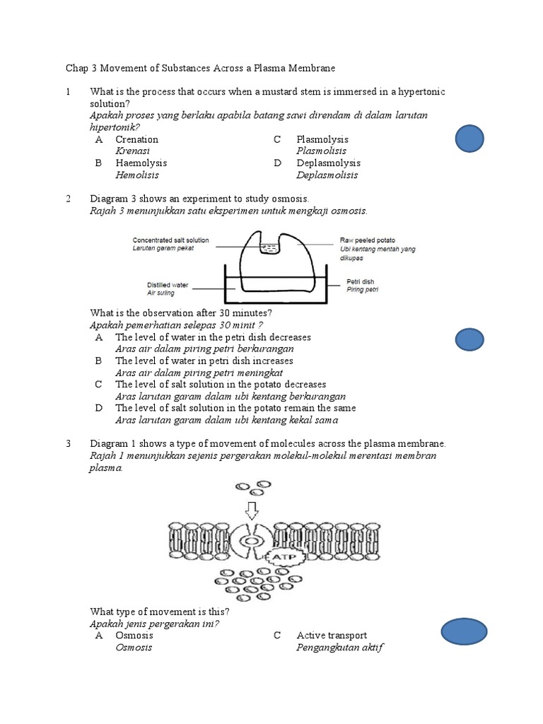 Chap 3 Movement of Substances Across A Plasma Membrane | PDF | Cell ...