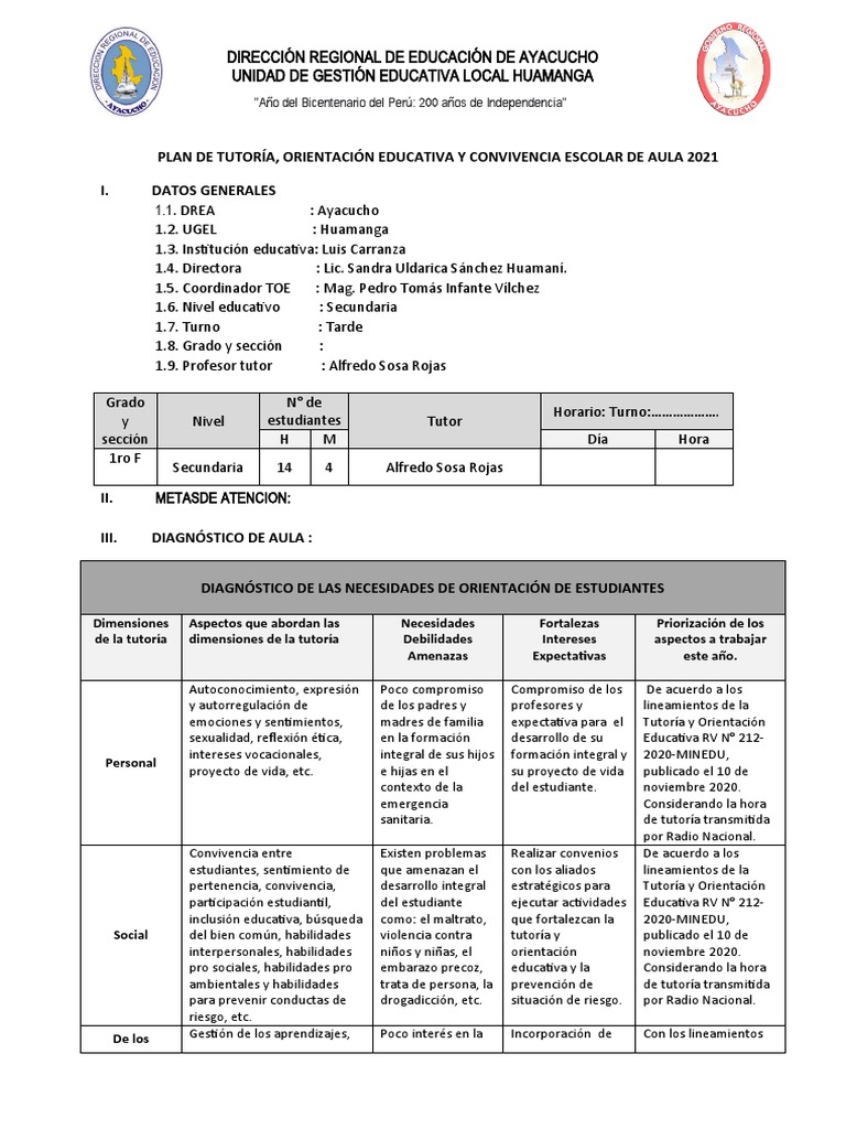 EDHIT Plan de Tutoria y Convivencia de Aula para El Contexto 2021 | PDF | Embarazo en la ...