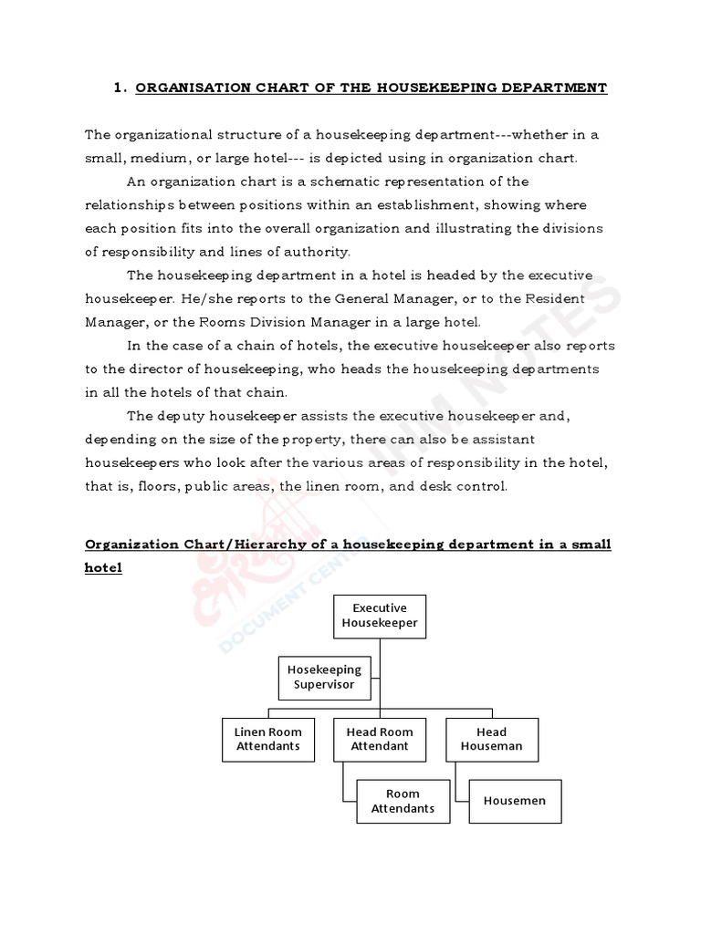 Ch-2, ORGANISATION CHART OF THE HOUSEKEEPING DEPARTMENT | Download Free ...
