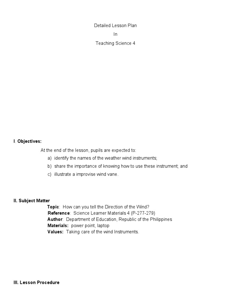 Lesson Plan in Science Grade 4 Copy Weather Intrument 2 | PDF ...