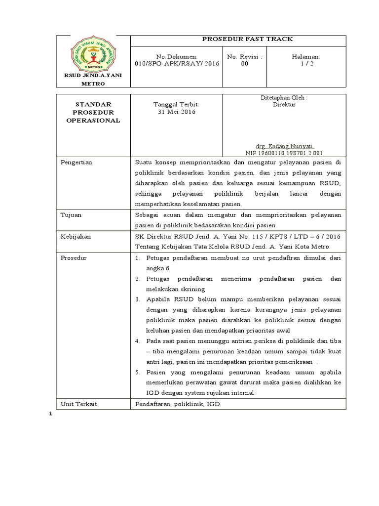 4.spo Prosedur Fast Track | PDF