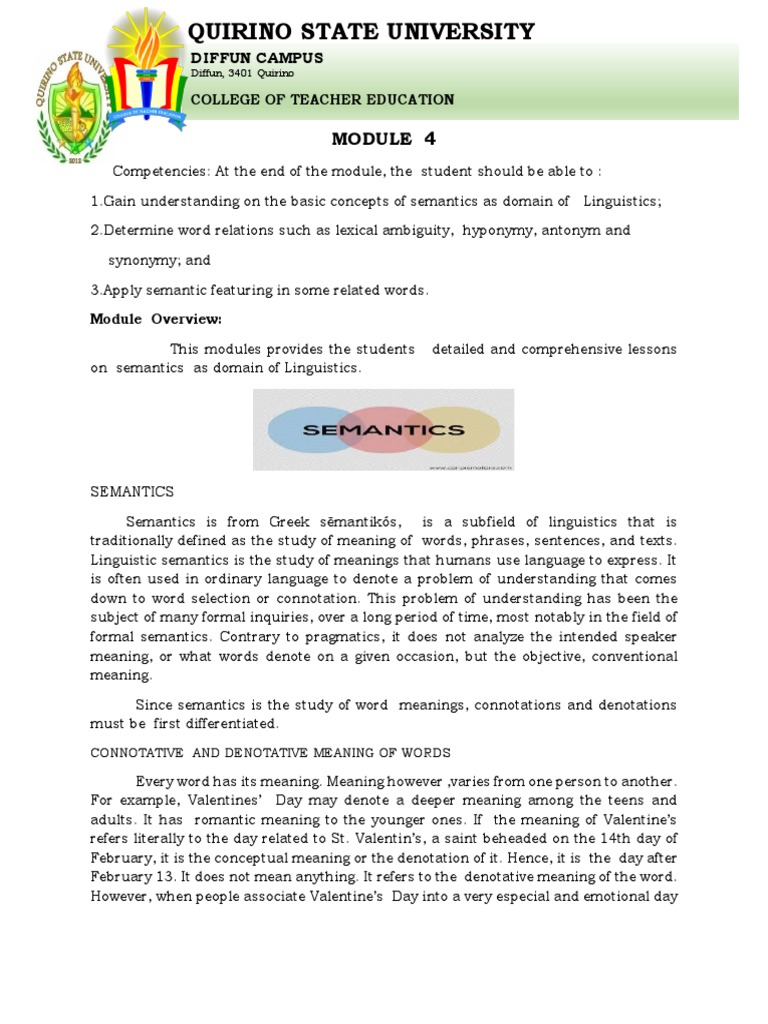 MODULE 4 Semantics 201 PDF | PDF | Reading Comprehension | Linguistics