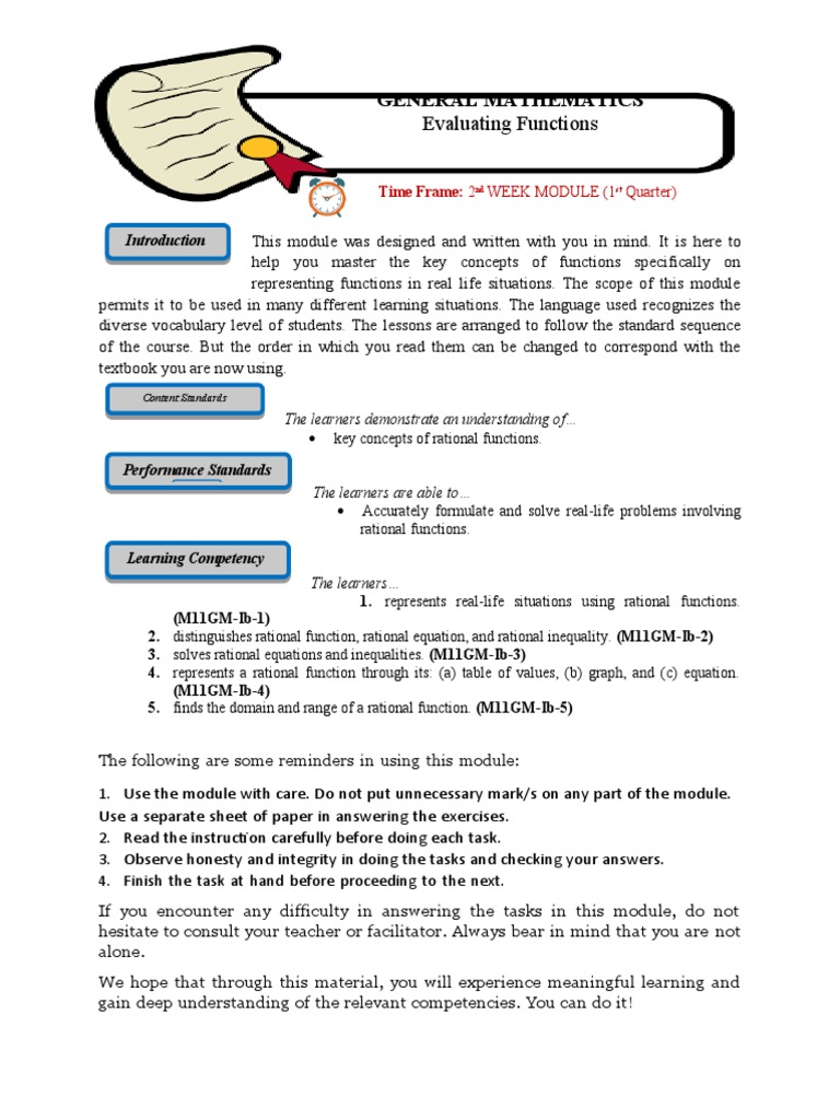 GRADE 11 General Mathematics Week 2 Quarter 1 Module | PDF | Function (Mathematics) | Polynomial