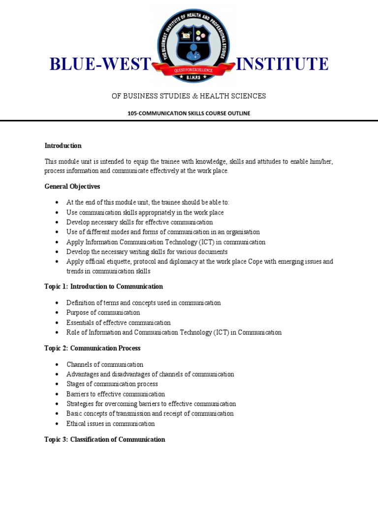Communication Skills Course Outline | PDF | Communication | Information