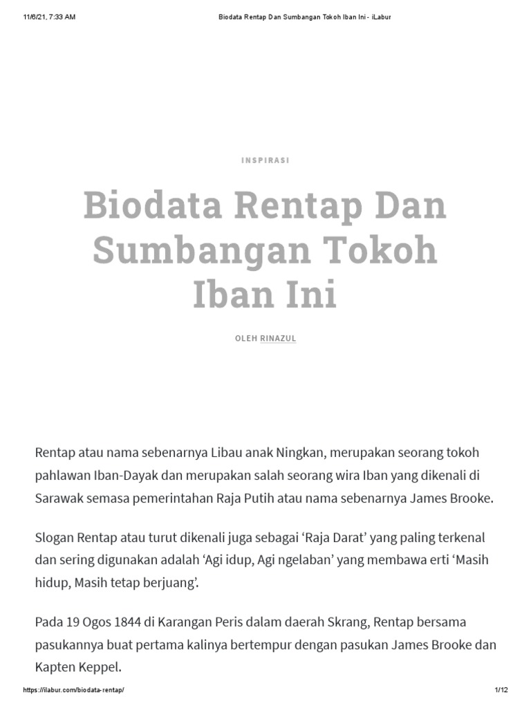 Biodata dan Perjuangan Rentap Iban | PDF