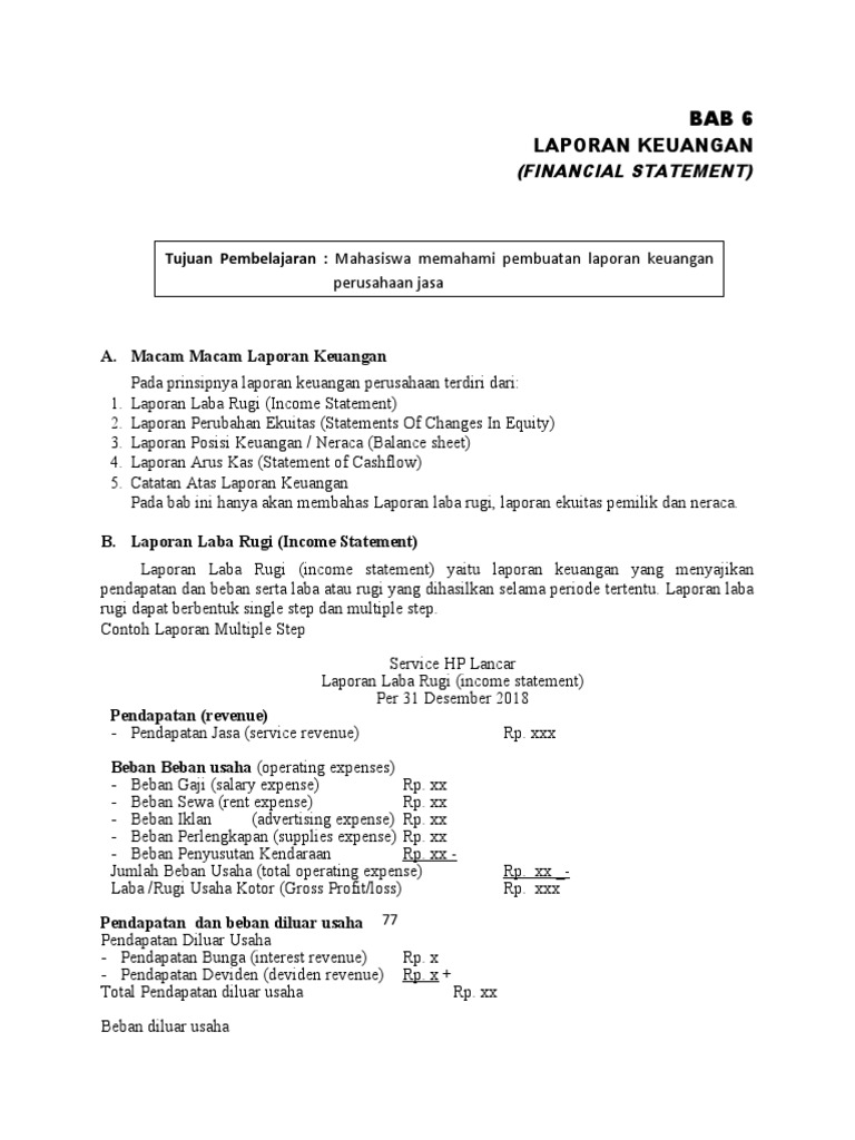 BAB 6 Laporan Keuangan | PDF | Pengelolaan Keuangan & Uang