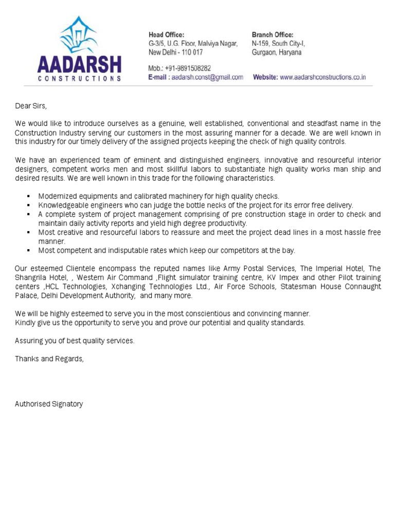 Aadarsh Constructions Profile | PDF | Economic Sectors