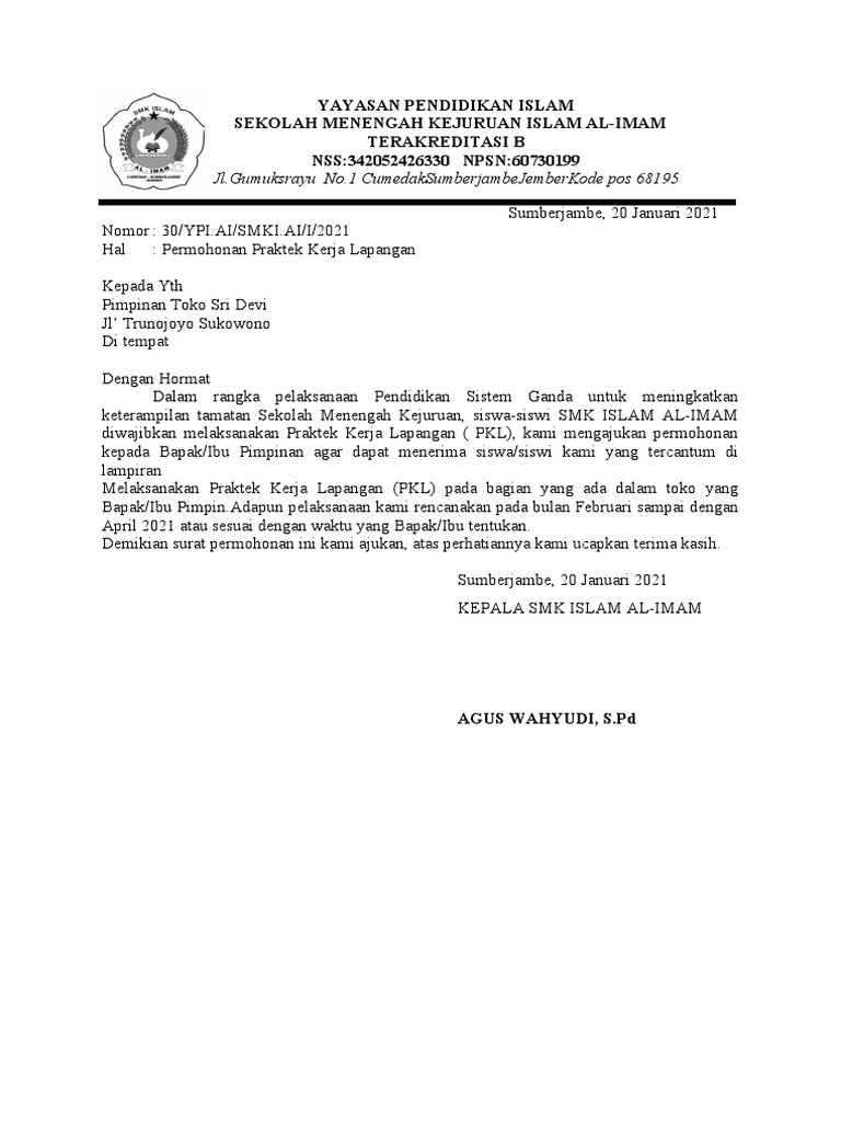 Surat Permohonan Magang | PDF