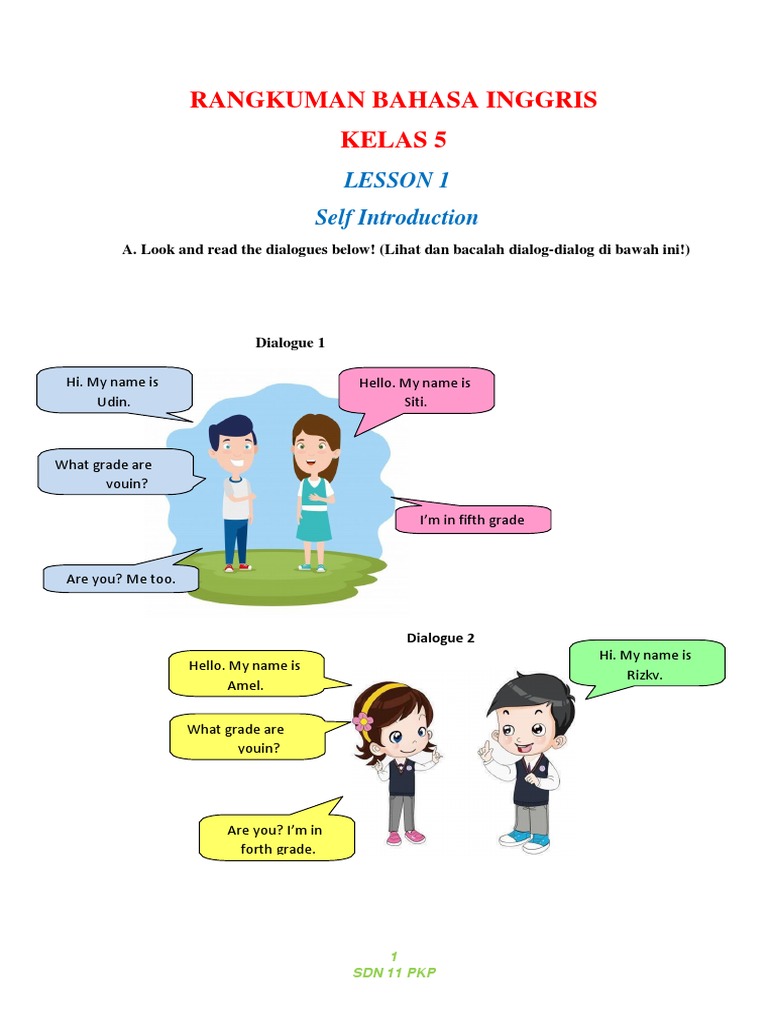 Rangkuman Bahasa Inggris Kelas 5: Lesson 1 Self Introduction | PDF