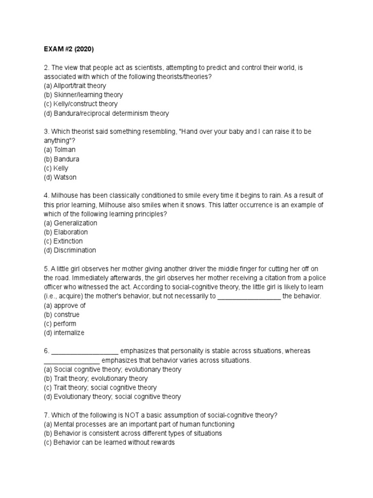 Practice Exam - PSYCH 150 | PDF | Emotions | Behaviorism