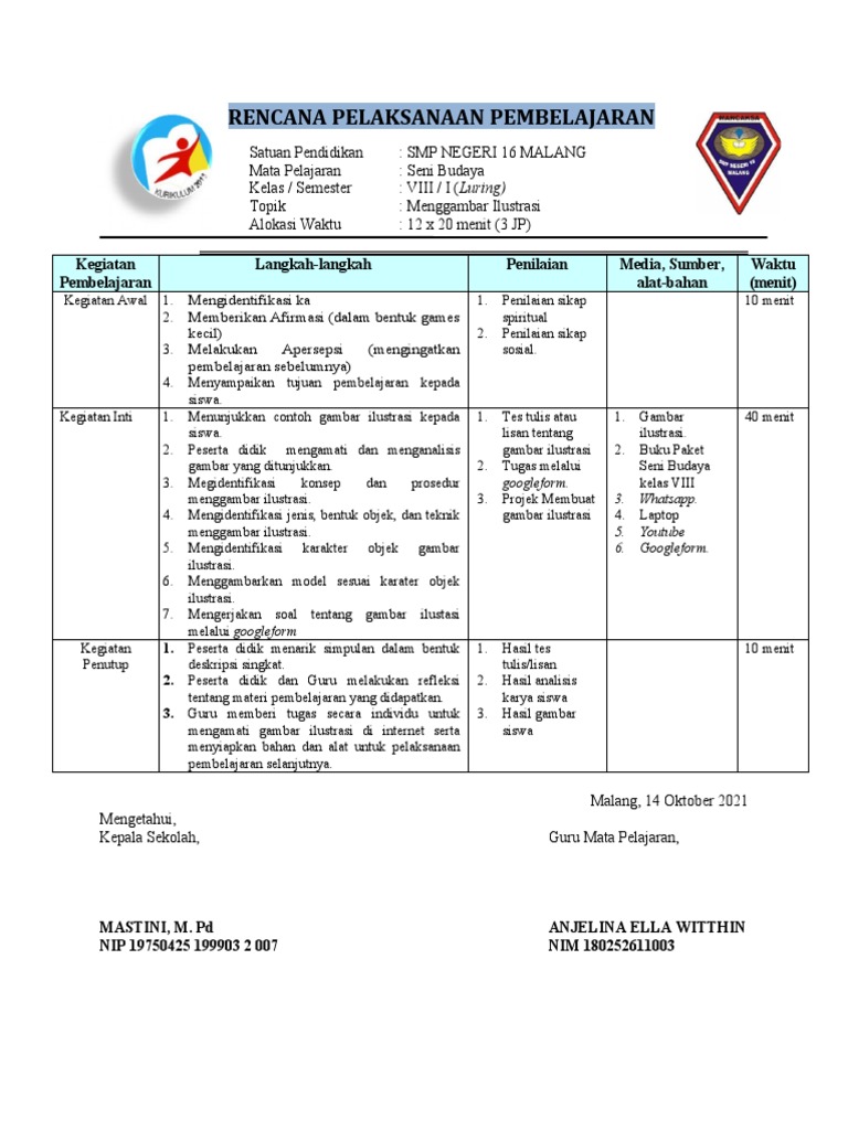 RPP Seni Rupa Kelas Viii C & D | PDF