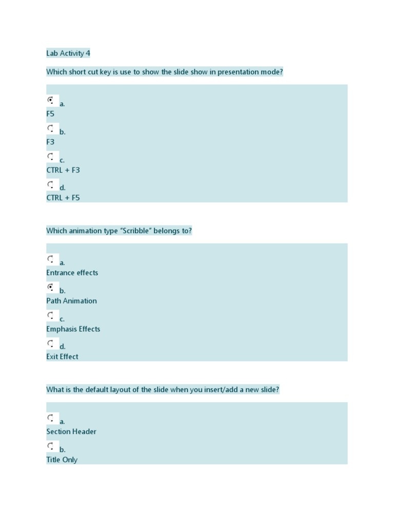 Key Concepts in PowerPoint: Slide Layouts, Animation Types, Shortcut ...
