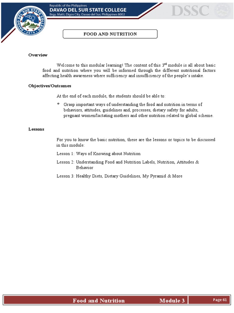 Module 3 Food & Nutrition | PDF | Foods | Healthy Diet