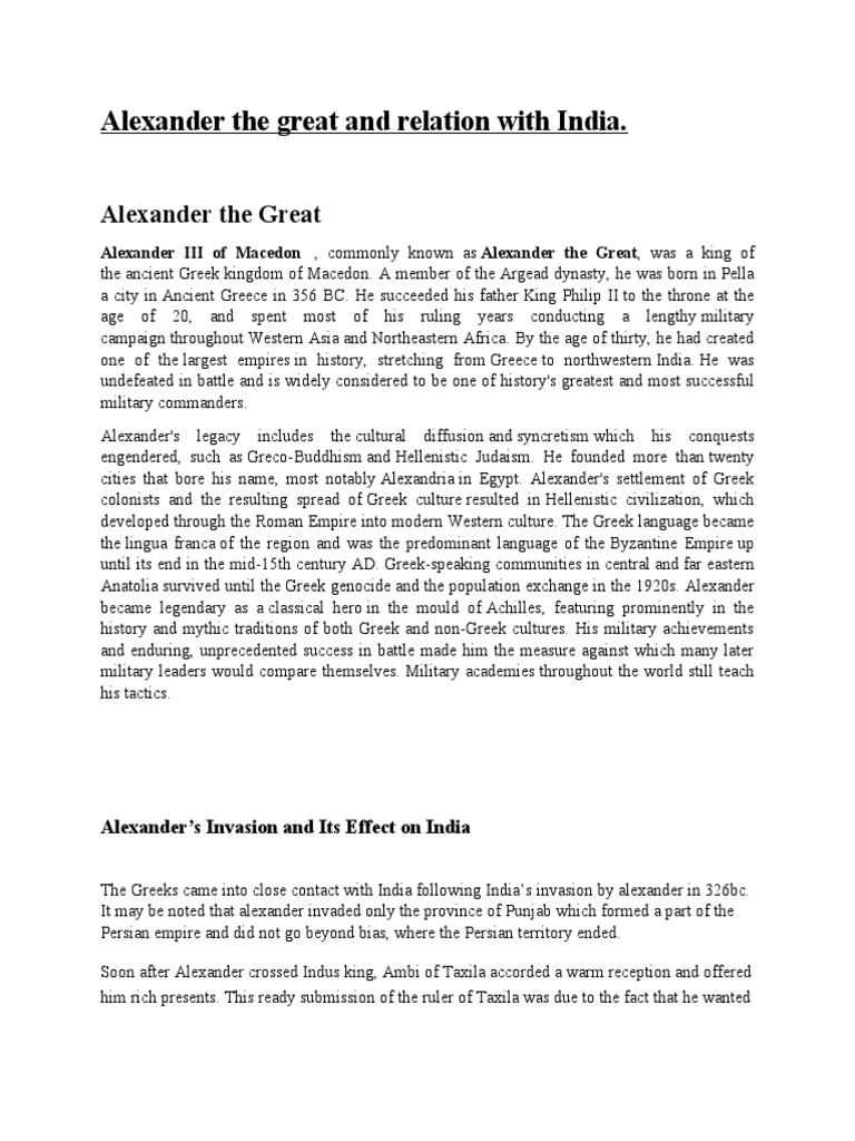 Alexander's invasion of India and its cultural impact | PDF | Alexander ...