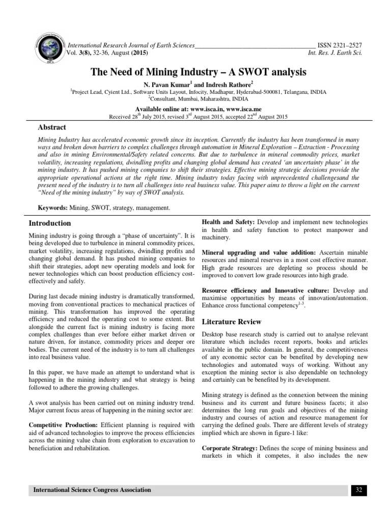 Need of Mining Industry A SWOT Analysis | PDF | Strategic Management ...