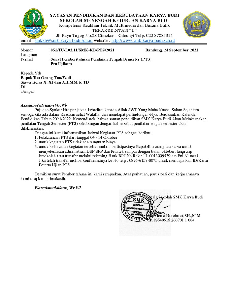 Surat Pemberitahuan PTS Dan Pra UJIKOM 240921 | PDF