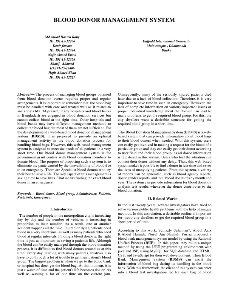 Blood Donor Management System | PDF | Blood Donation | Web Application