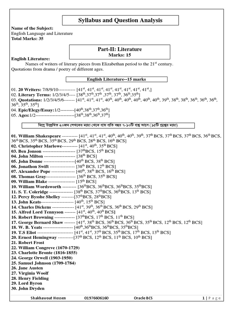 Literature Syllabus and Question Analysis | PDF | English Literature ...