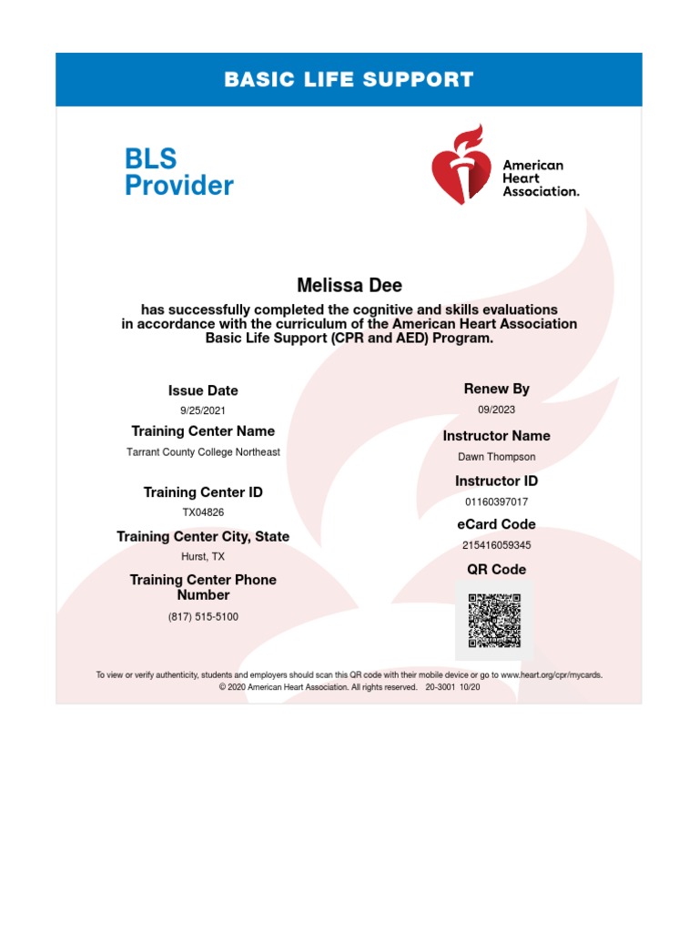 Bls Certificate 2021-2023 | PDF