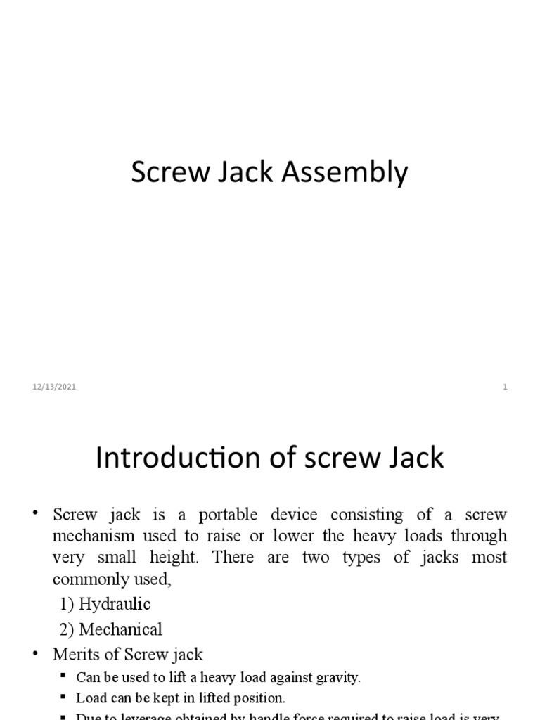 Screw Jack Assembly Overview and Parts | PDF