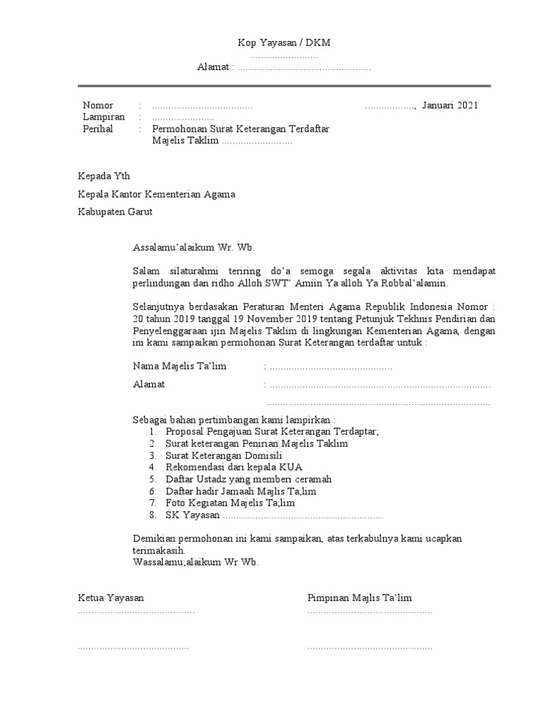 Contoh Proposal Pengajuan Majelis Taklim | PDF