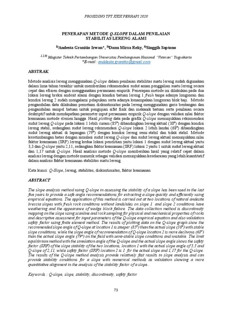 Penerapan Metode Q-Slope Dalam Penilaian Stabilitas Lereng Alami | PDF